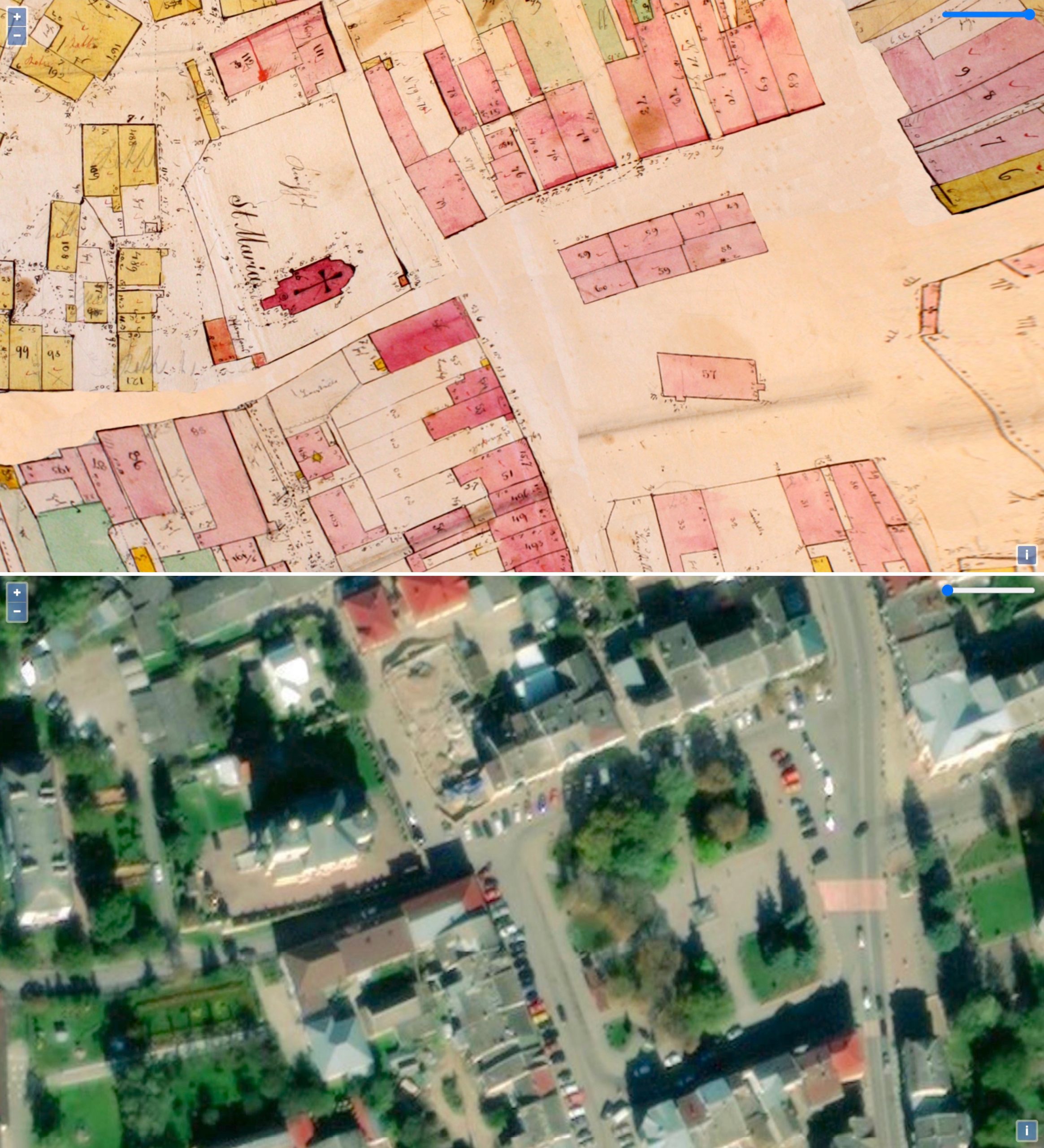 Two views of the map overlay – Rohatyn Jewish Heritage